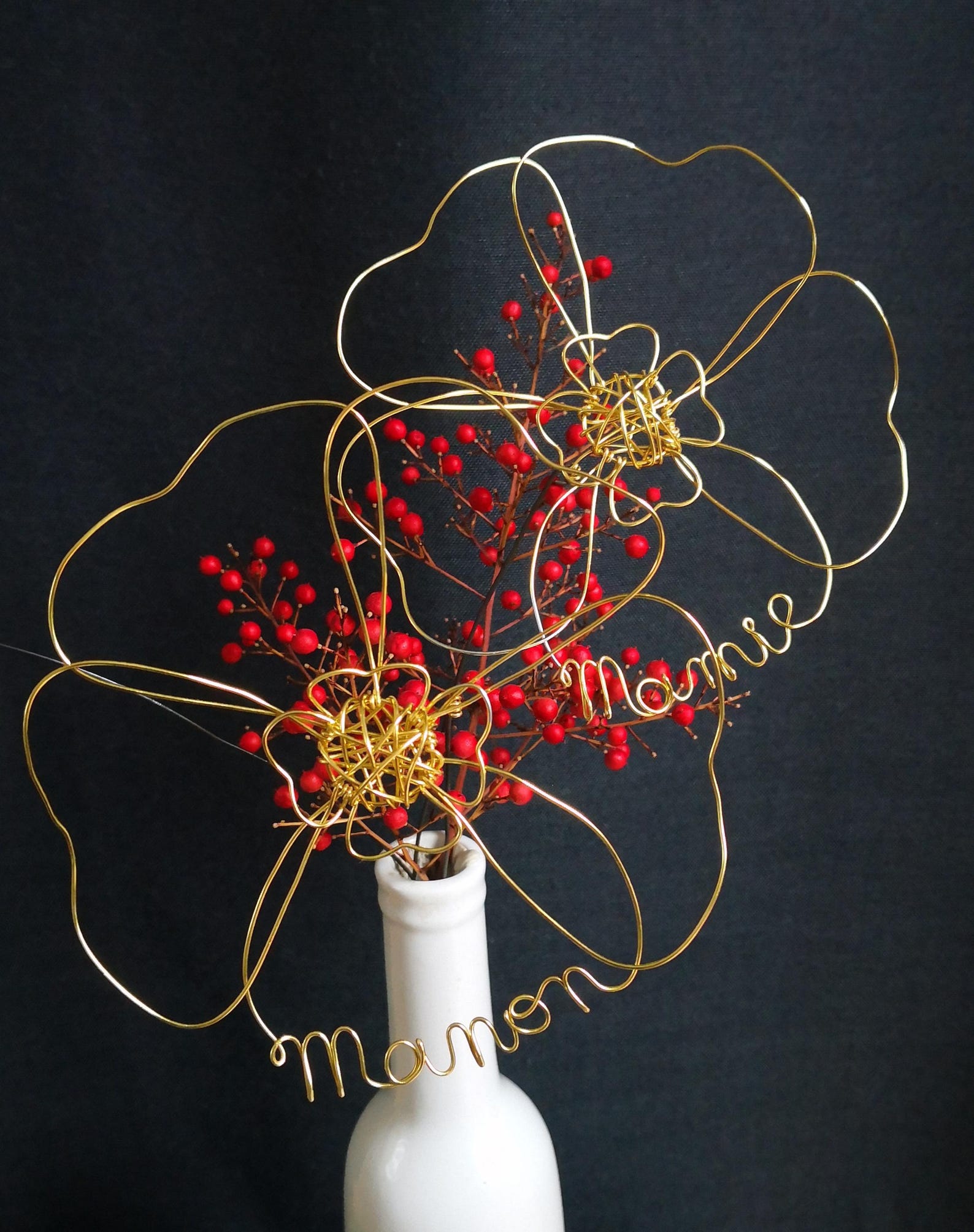 Customizable Wire Family Names Bouquet, Personalized Poppy Flowers Made ...