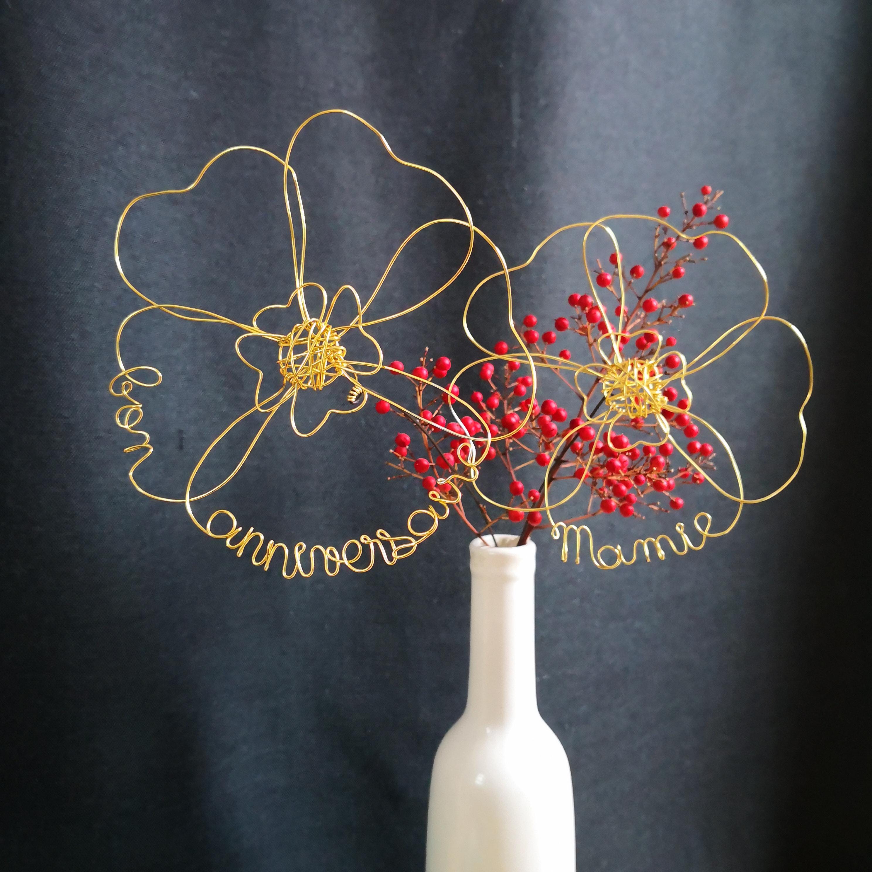 Customizable Wire Family Names Bouquet, Personalized Poppy Flowers Made ...
