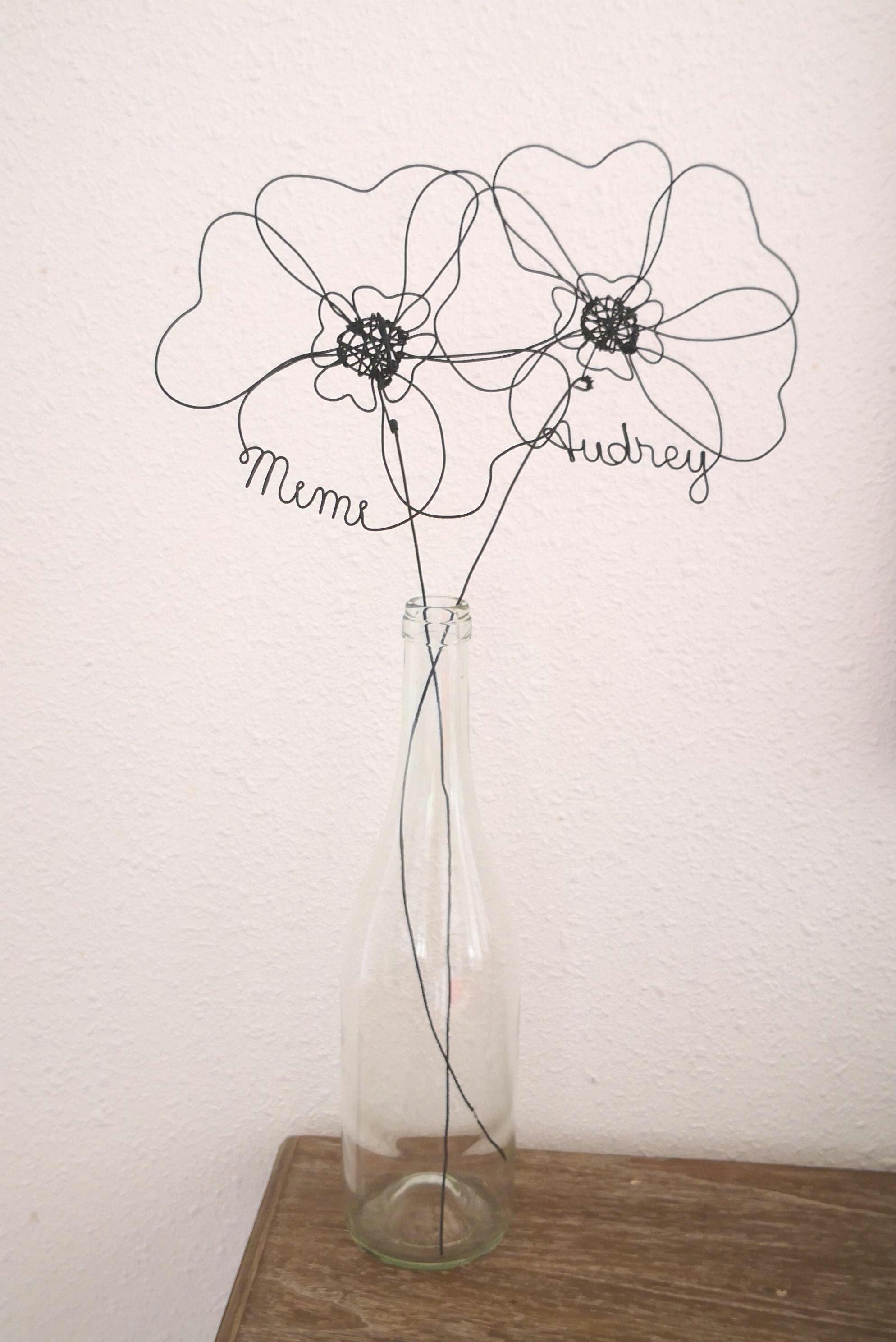 Customizable Wire Family Names Bouquet, Personalized Poppy Flowers Made ...