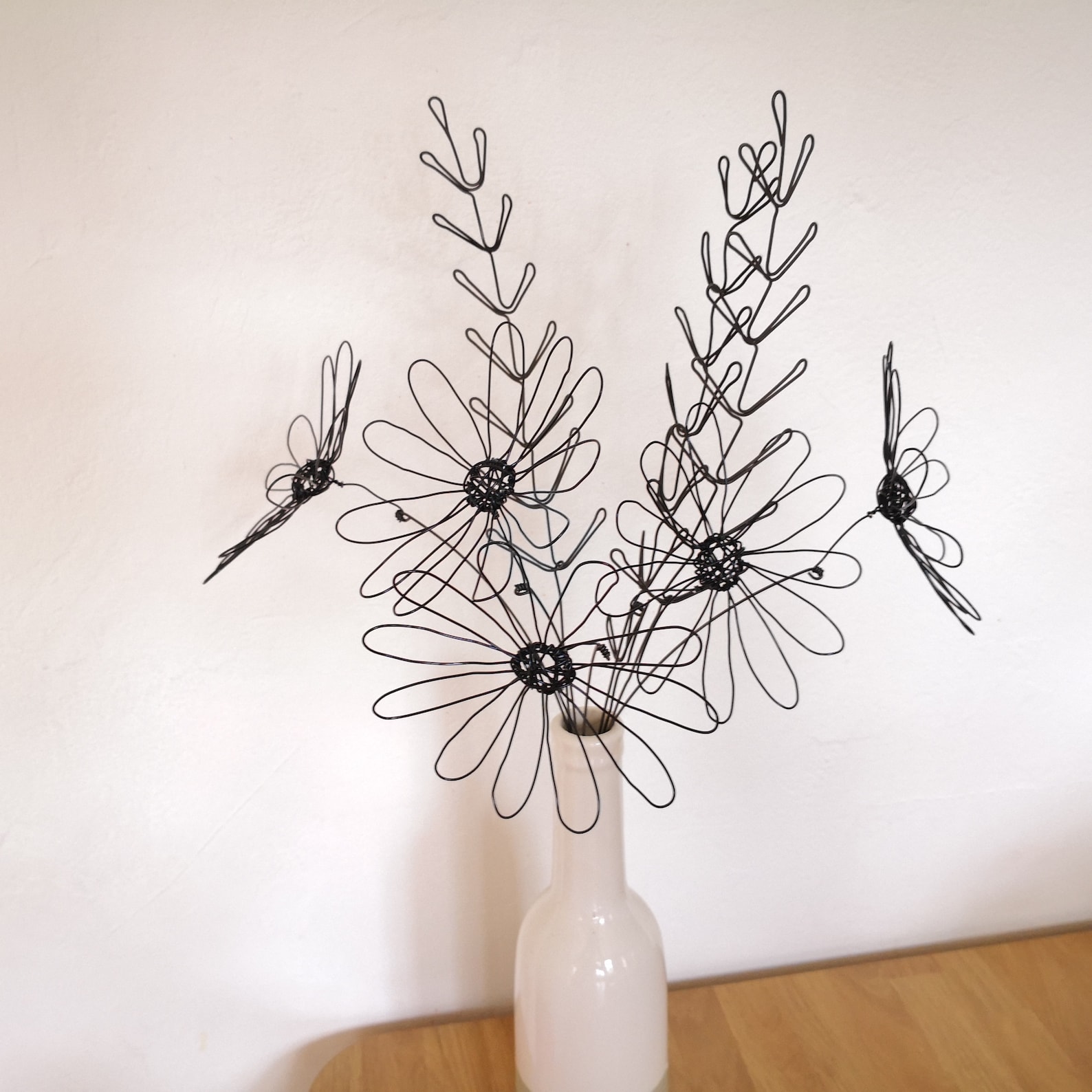 Bouquet of 3 or 5 Black Wire Daisy Flowers, Minimalist Decor, Floral ...