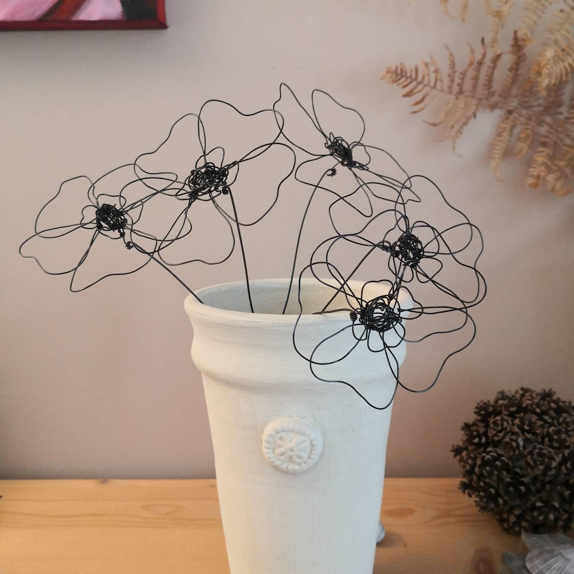 5 Flowers Bouquet Metal Wire Flower to Hang Wall | Etsy