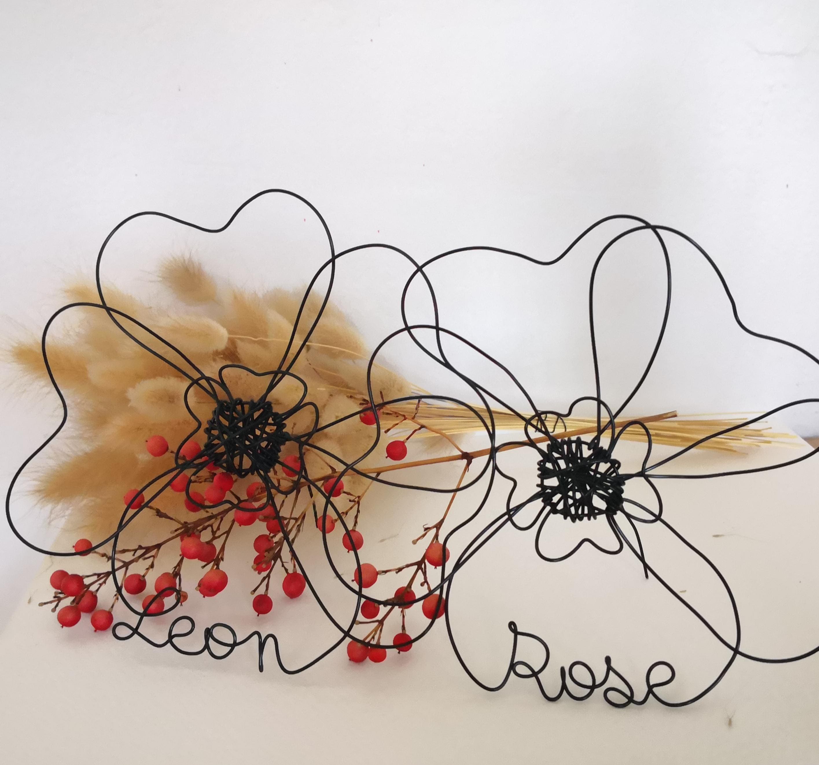 Customizable Wire Family Names Bouquet, Personalized Poppy Flowers Made ...