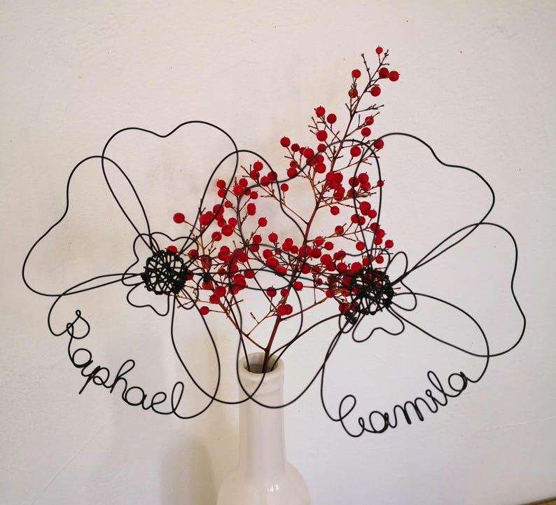 Customizable Wire Family Names Bouquet, Personalized Poppy Flowers Made ...