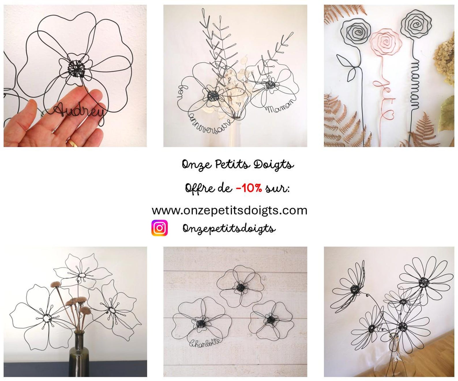 Customizable Wire Family Names Bouquet, Personalized Poppy Flowers Made ...