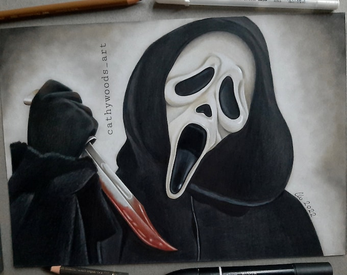 Original Pencil Drawing of Ghostface From Scream. A4 Size Signed Fanart ...