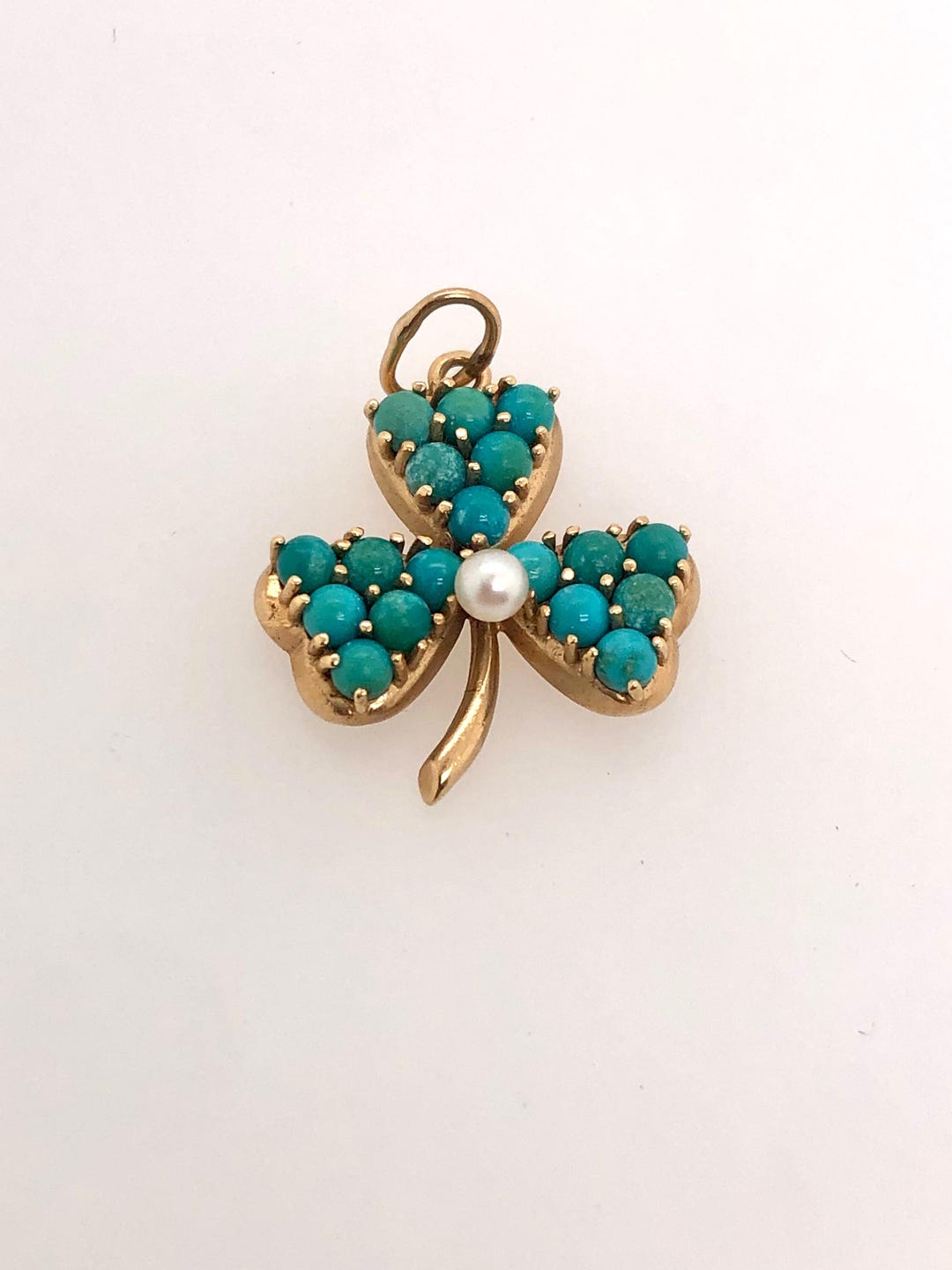 Vintage Turquoise Shamrock Charm Pendent, 14k Yellow Gold - Etsy