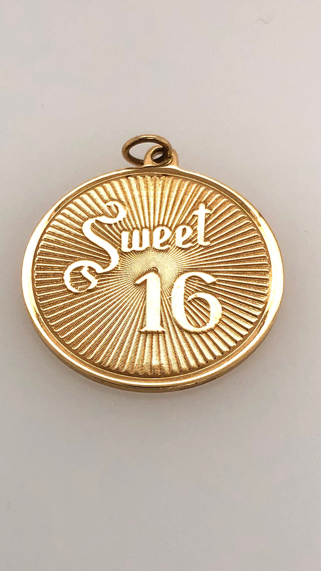 Vintage Sweet Sixteen Engine Turn Disc Charm in 14k Yellow Gold - Etsy