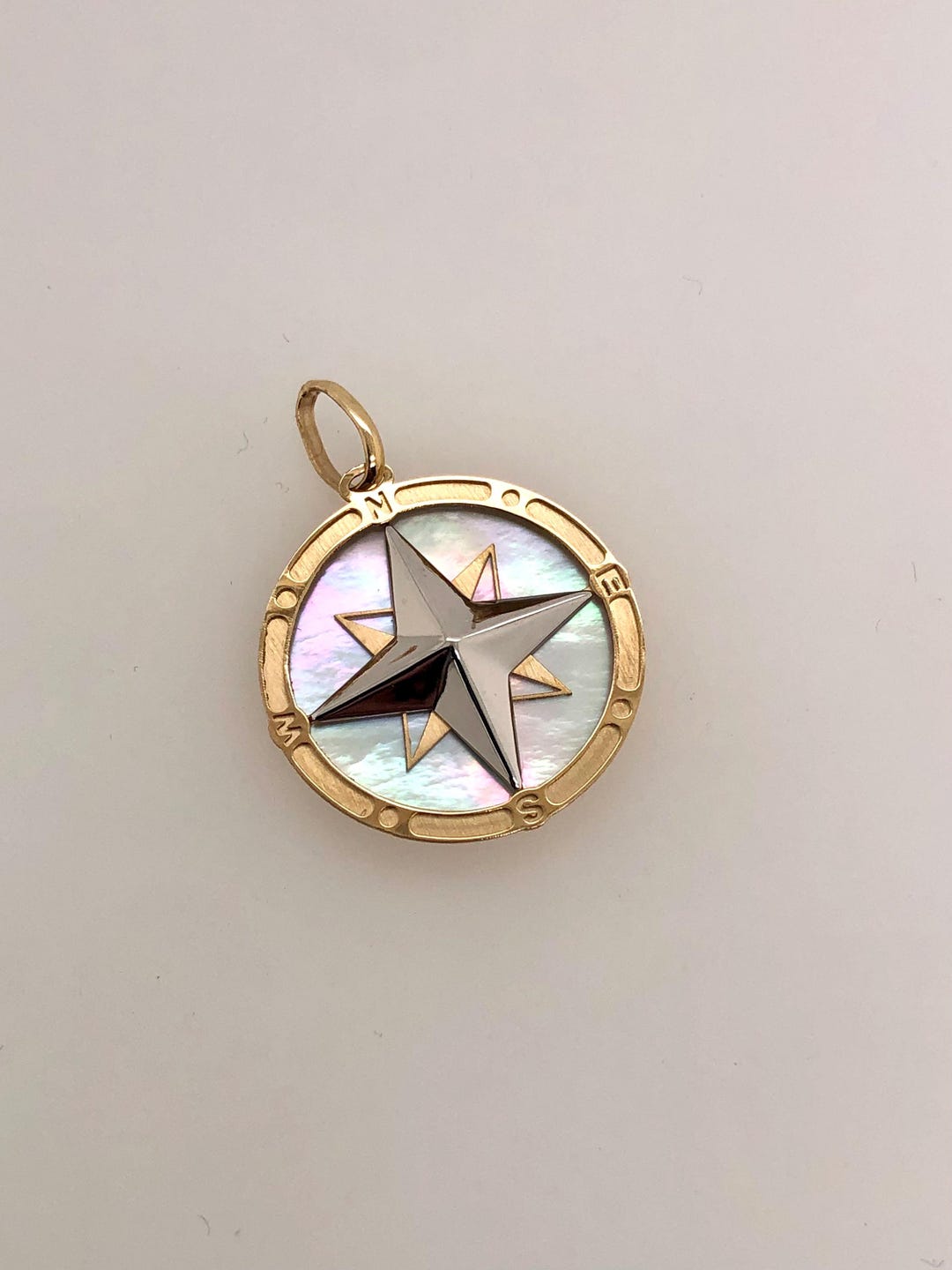 Compass Pendent in 14k Gold With Mother of Pearl - Etsy