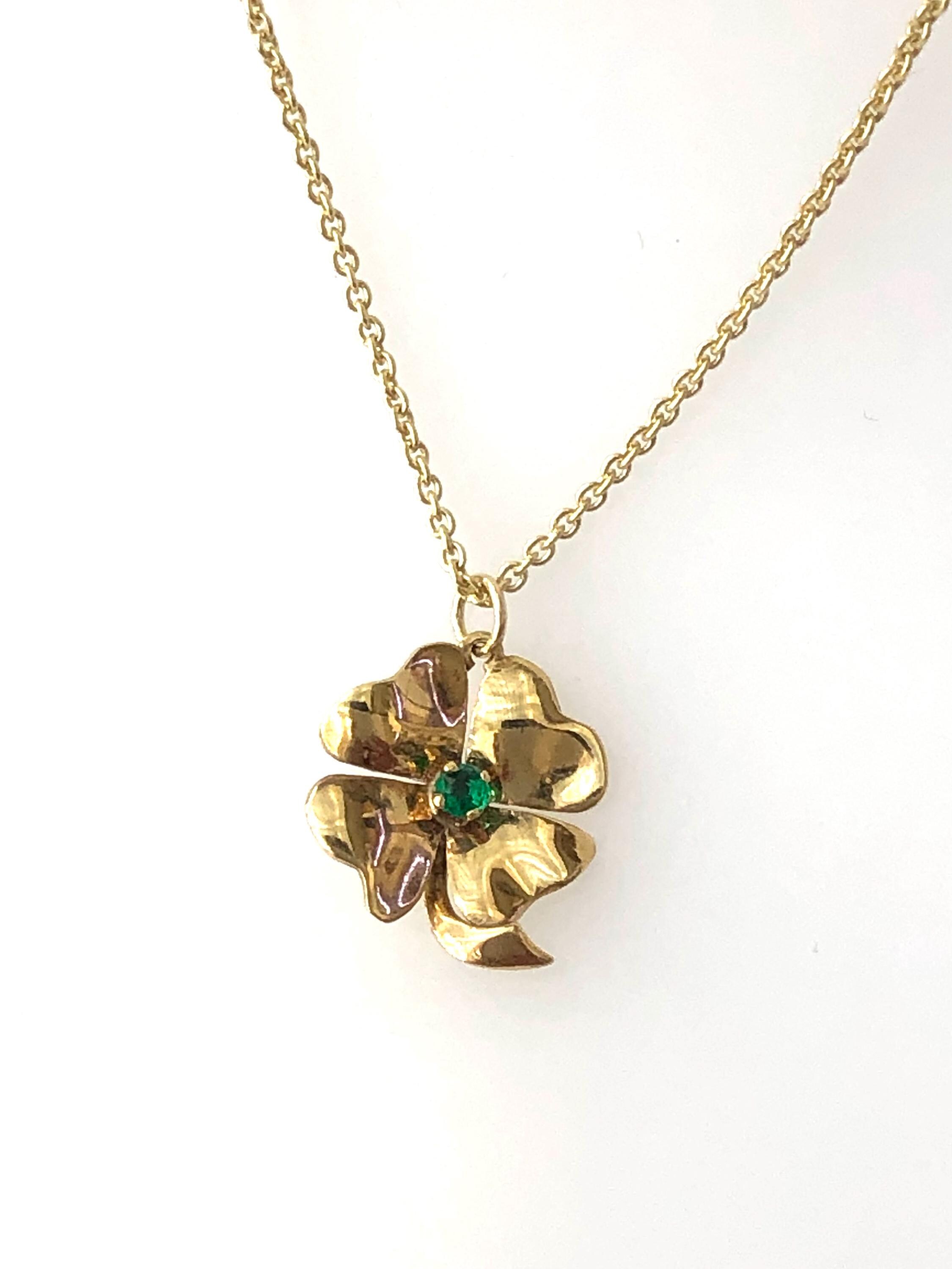 Vintage Four Leaf Clover Pendent Charm in 14k Yellow Gold, Genuine ...
