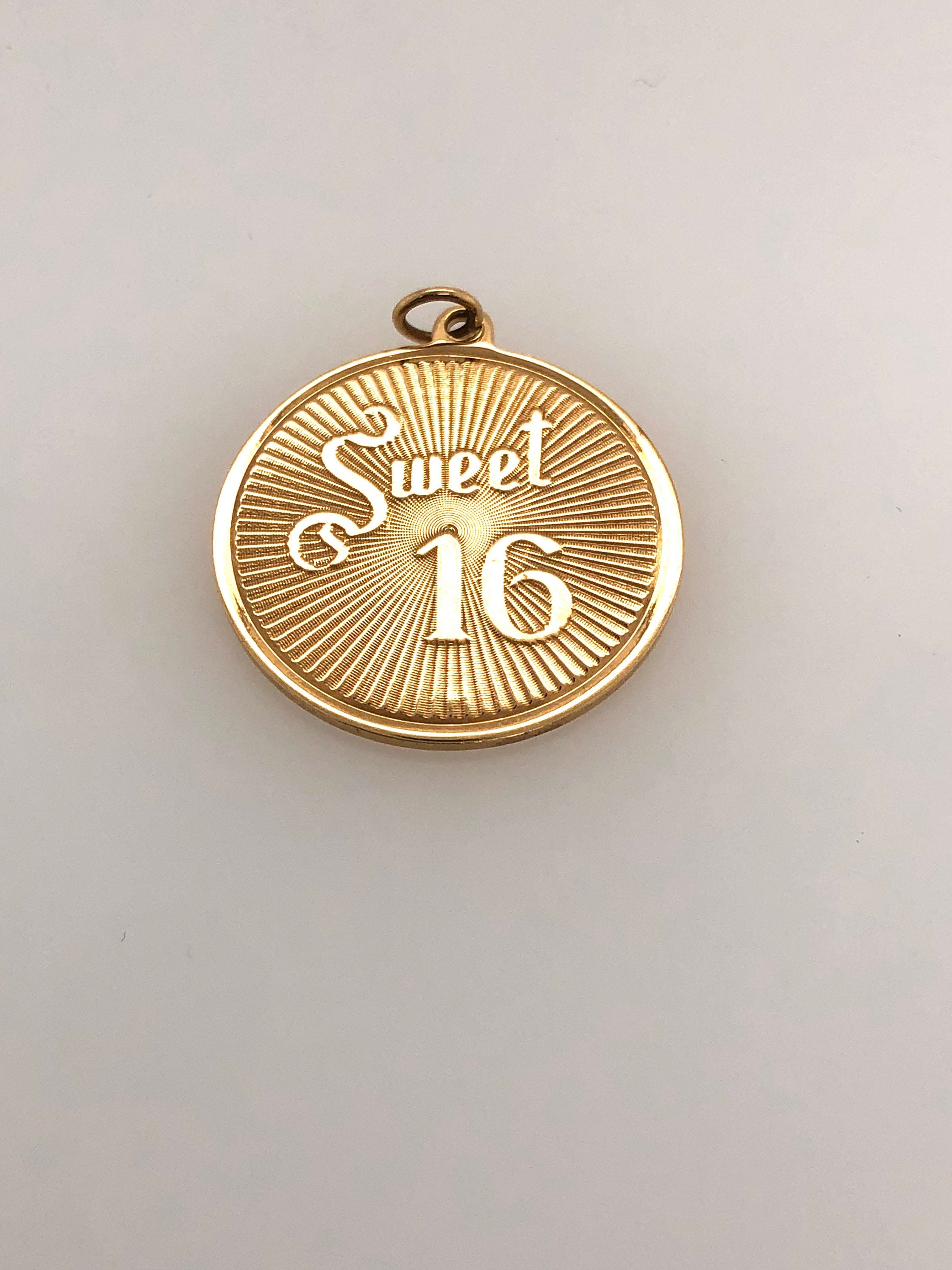 Vintage Sweet Sixteen Engine Turn Disc Charm in 14k Yellow Gold - Etsy