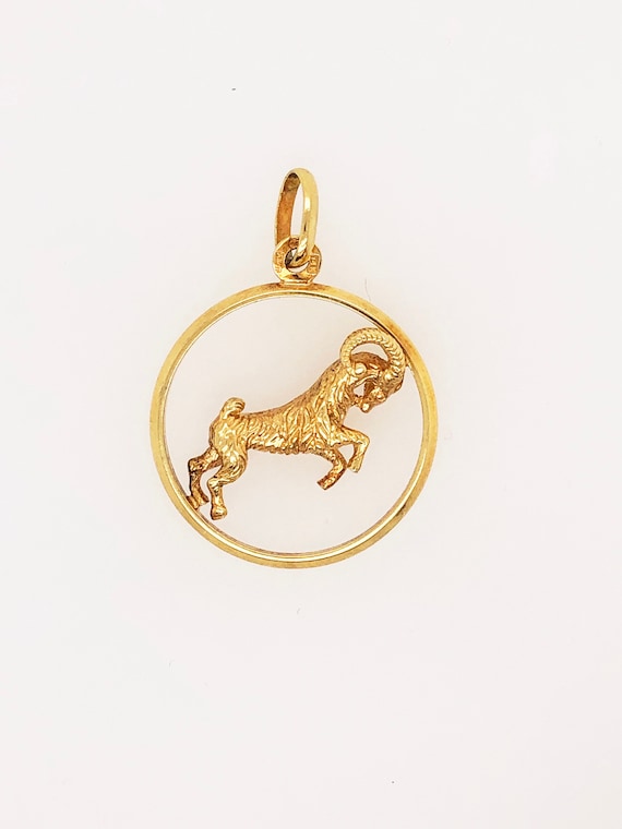 14k Yellow Gold Aries Dimensional Circle Charm Pendan… - Gem