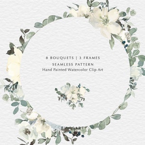 Ivory Bouquet, White Watercolor Floral Clipart, Bouquets, Seamless ...