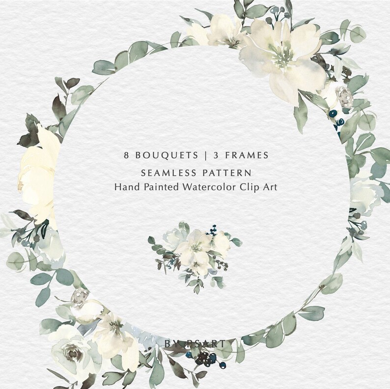 Ivory Bouquet, White Watercolor Floral Clipart, Bouquets, Seamless ...