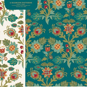 Folk Art Illustrations and Patterns, Digital Floral Clipart, Folk Art ...