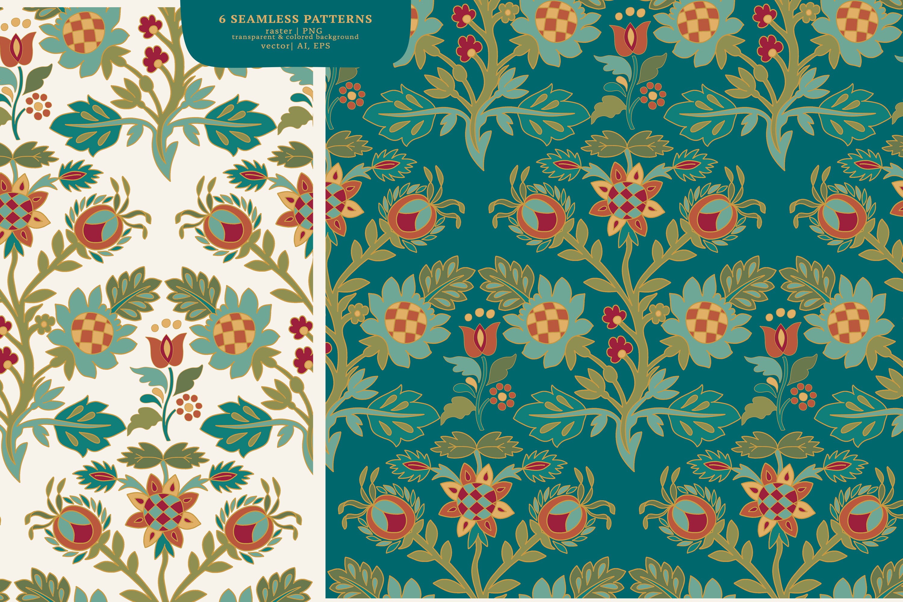 Folk Art Illustrations and Patterns, Digital Floral Clipart, Folk Art ...