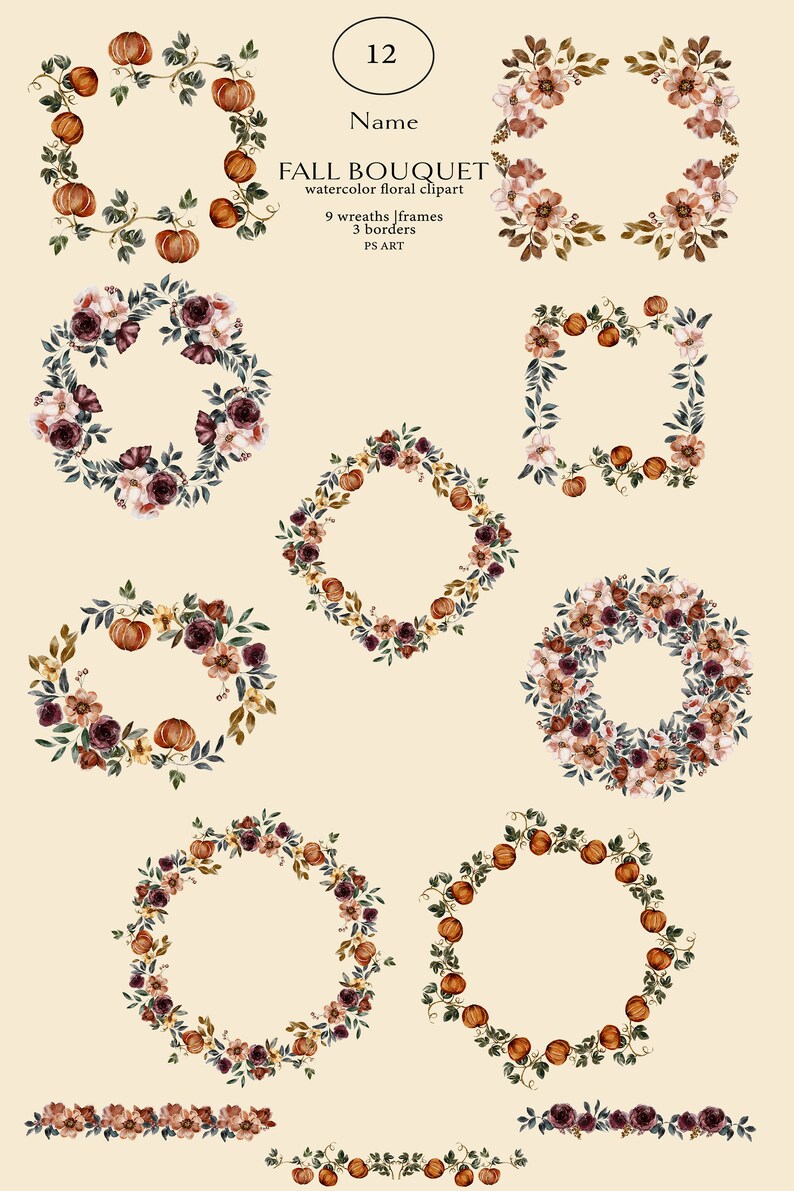 Autumn Watercolor Floral Clipart Pumpkin Clipart Berry and - Etsy