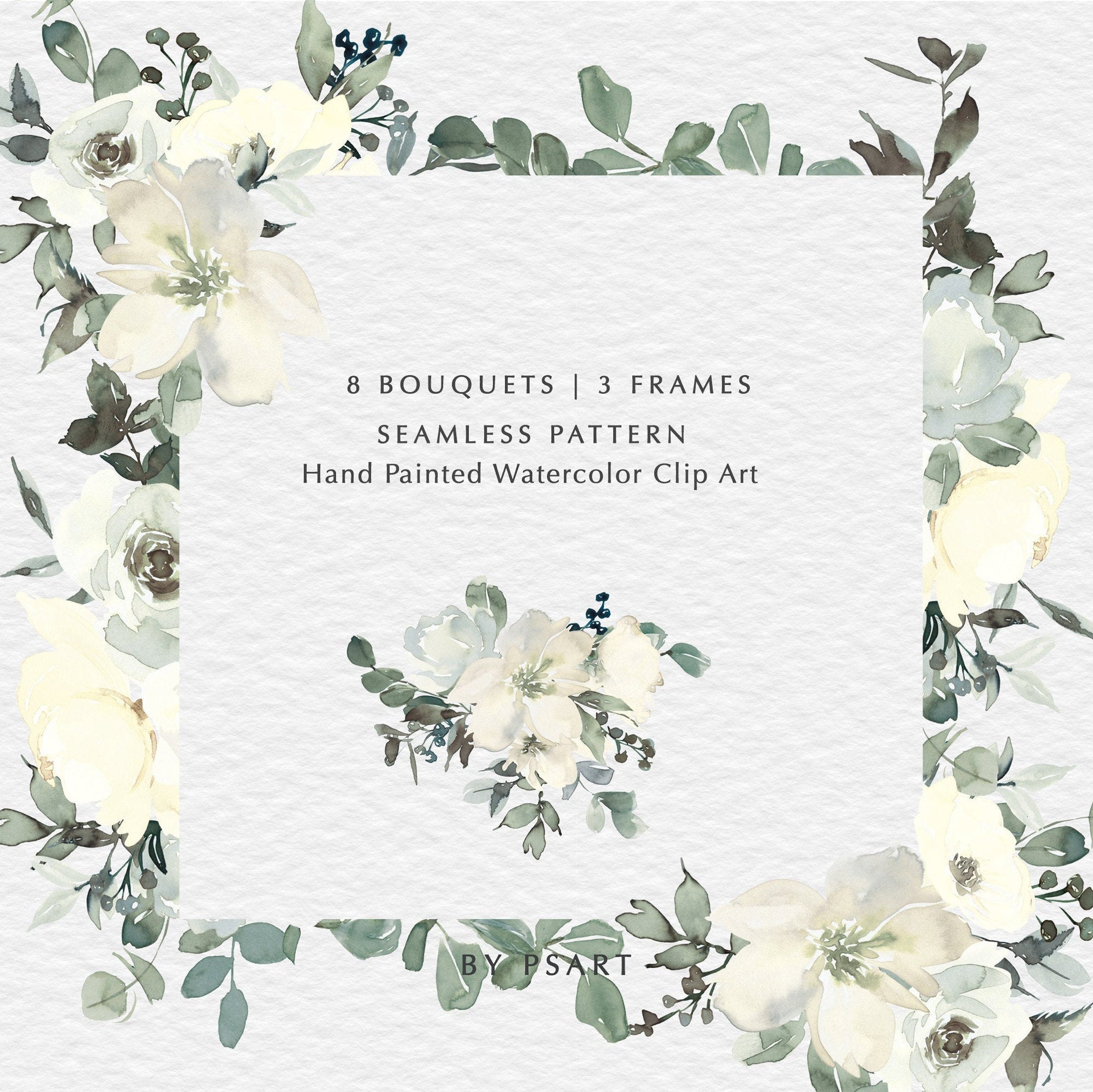 Ivory Bouquet, White Watercolor Floral Clipart, Bouquets, Seamless ...