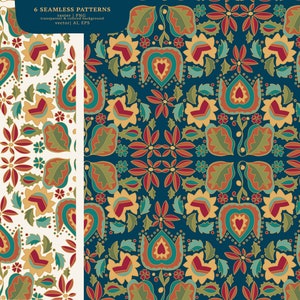 Folk Art Illustrations and Patterns, Digital Floral Clipart, Folk Art ...