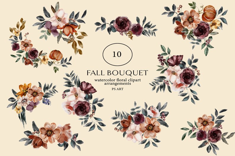 Autumn Watercolor Floral Clipart Pumpkin Clipart Berry and - Etsy