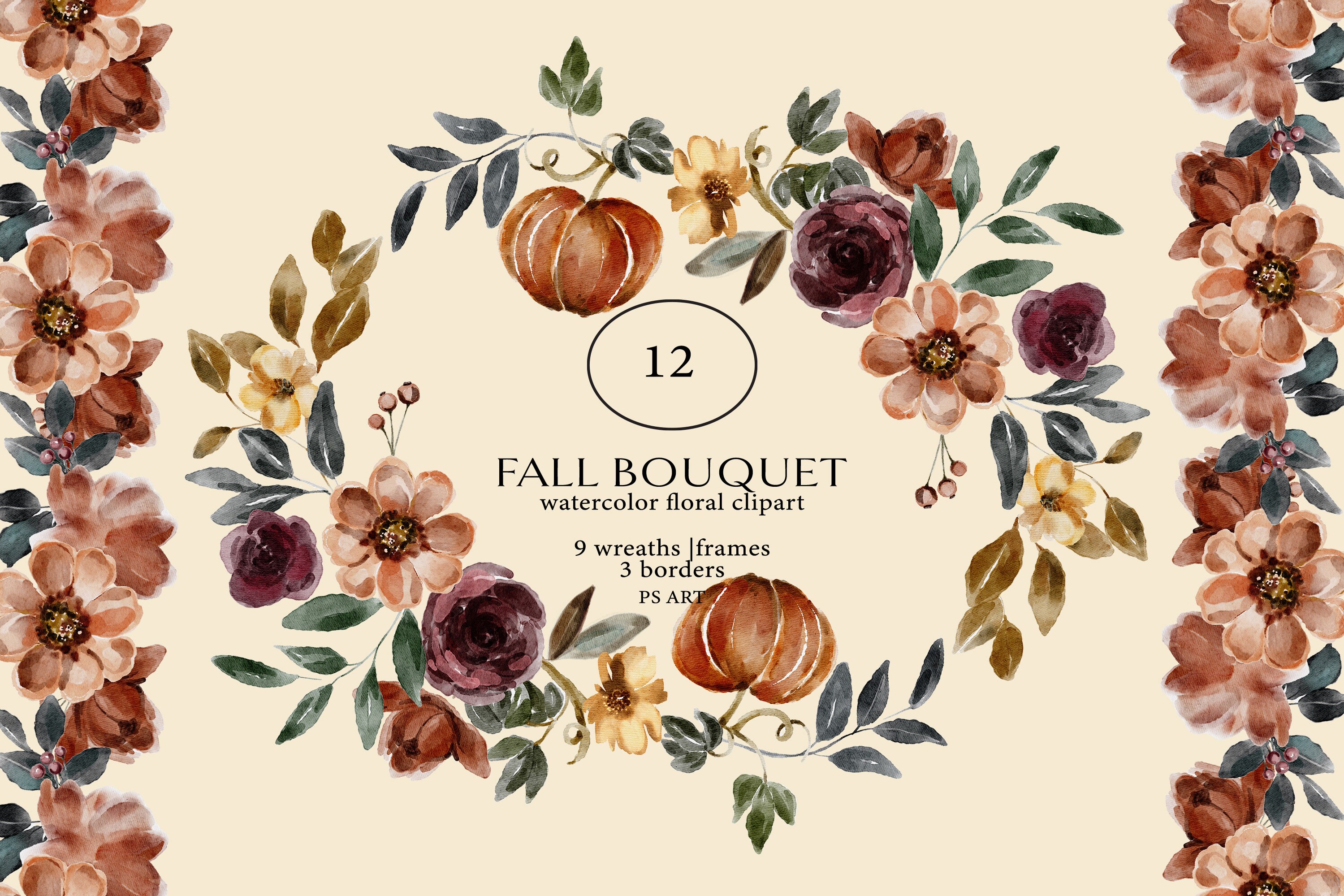 Autumn Watercolor Floral Clipart Pumpkin Clipart Berry and - Etsy