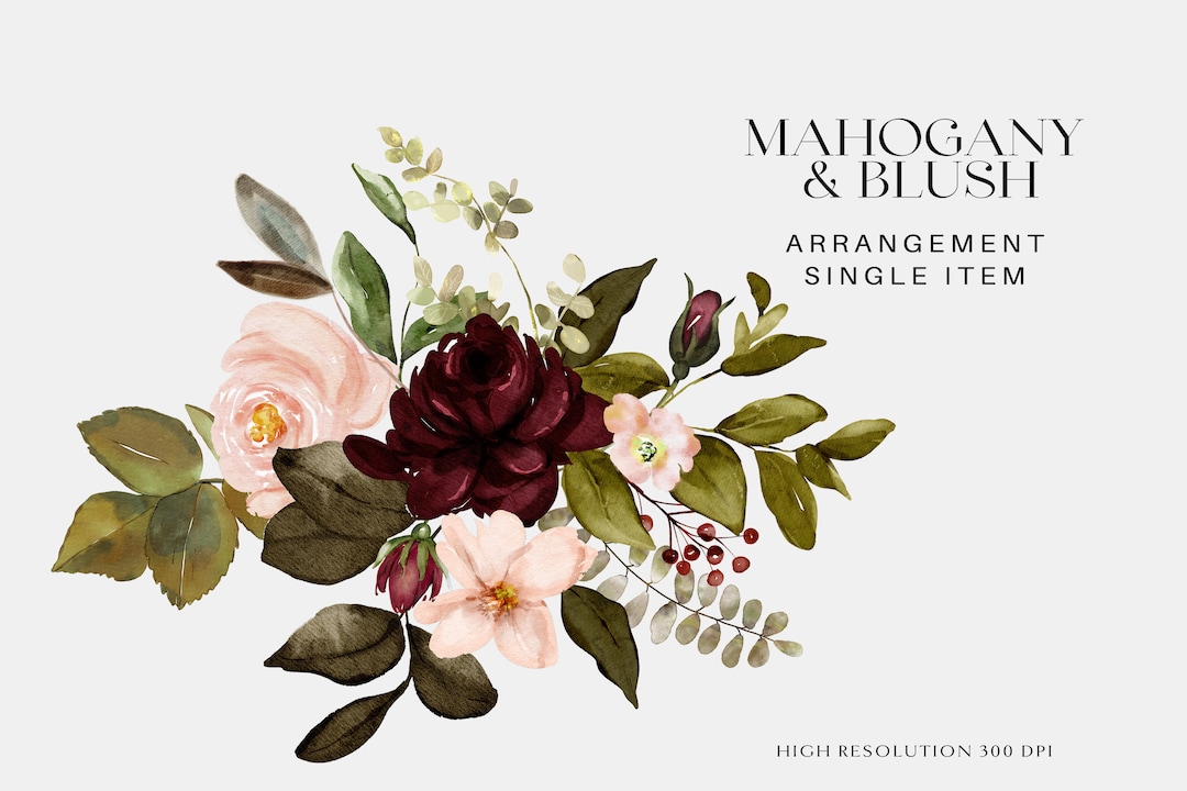 Watercolor Floral Clipart, Burgundy Flowers Bouquet, Watercolor Floral ...
