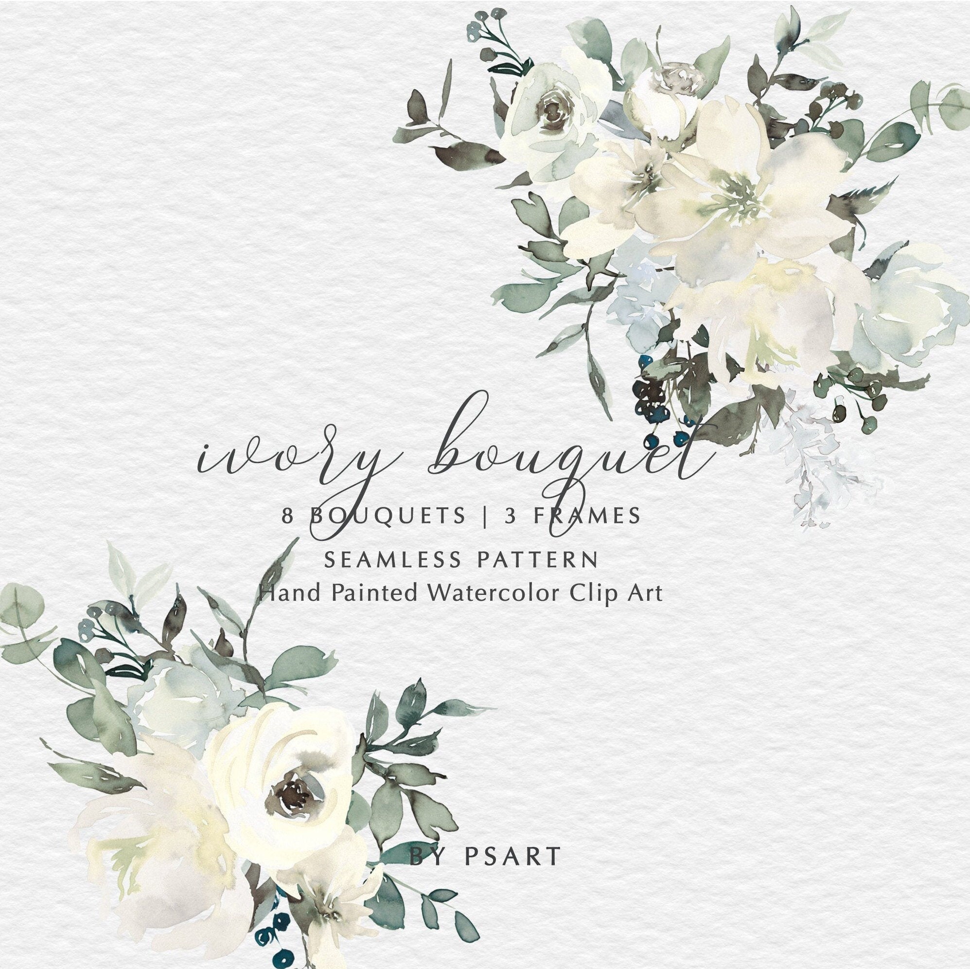 Ivory Bouquet, White Watercolor Floral Clipart, Bouquets, Seamless ...