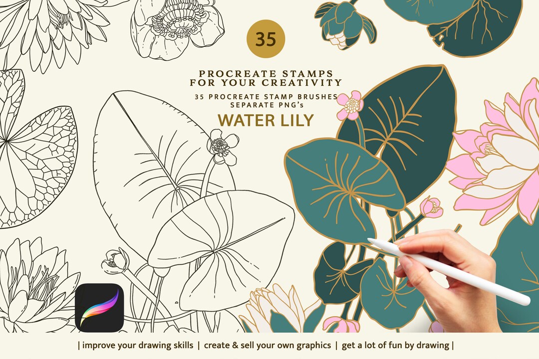 Water Lily, Procreate Brushes, Water Lily Stamp, Floral Stamp ...