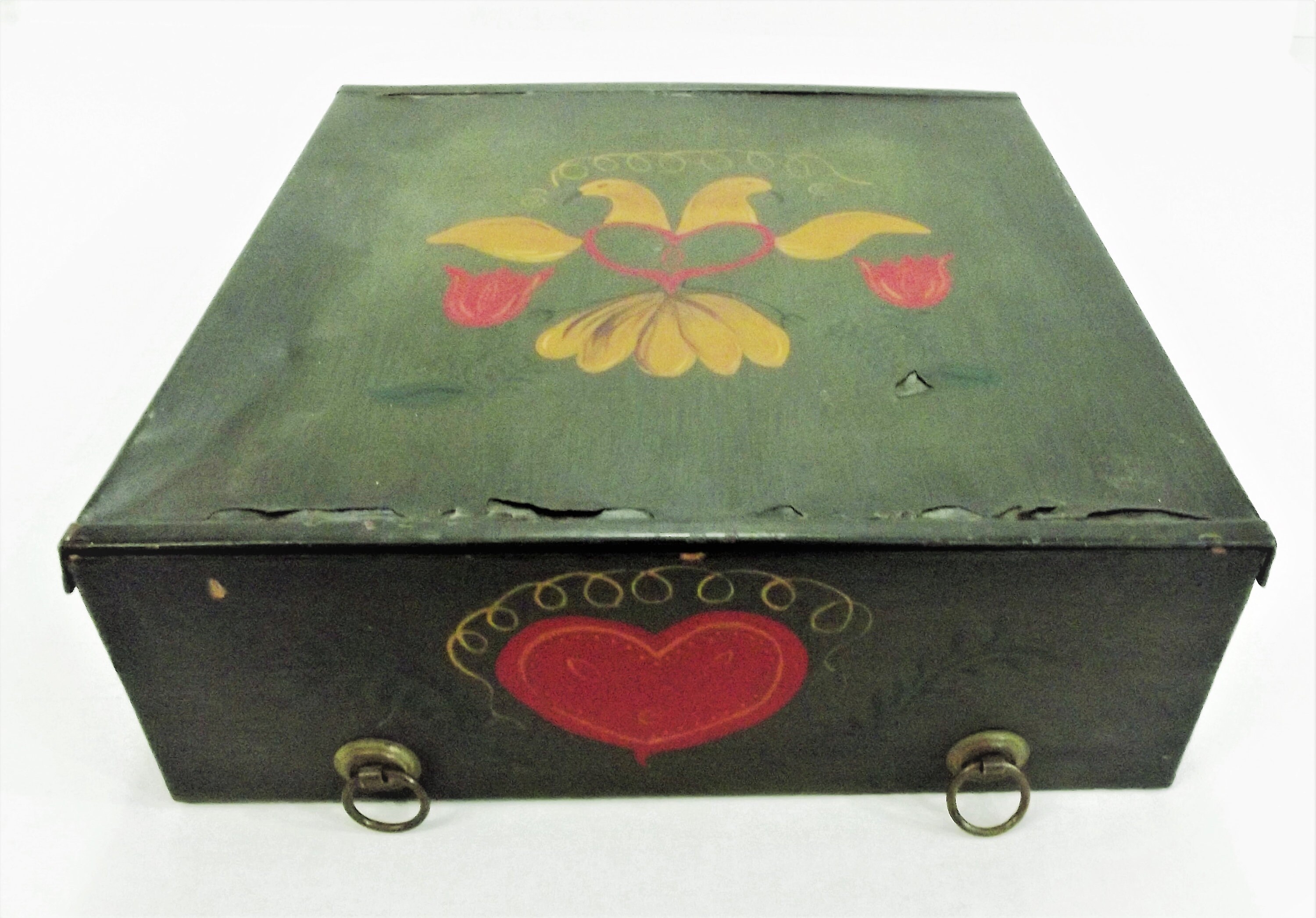1890s Folk Art Antique European Hand Painted Trinket or Pencil box ...