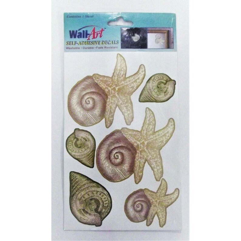 Sea Shells Decals Wall Art Self Adhesive Washable 4pk NIP Junk Journal ...