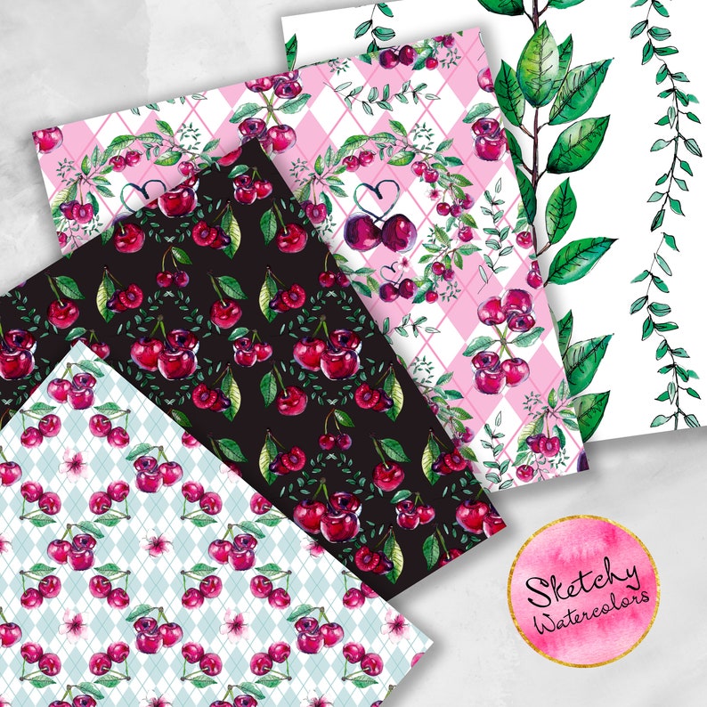 Cherry Cherry Digital Paper Scrapbooking Paper Cherry - Etsy