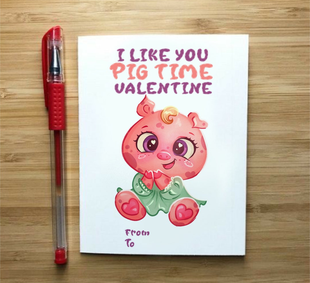 PRINTABLE Valentines Card Pig Valentine Download Class - Etsy