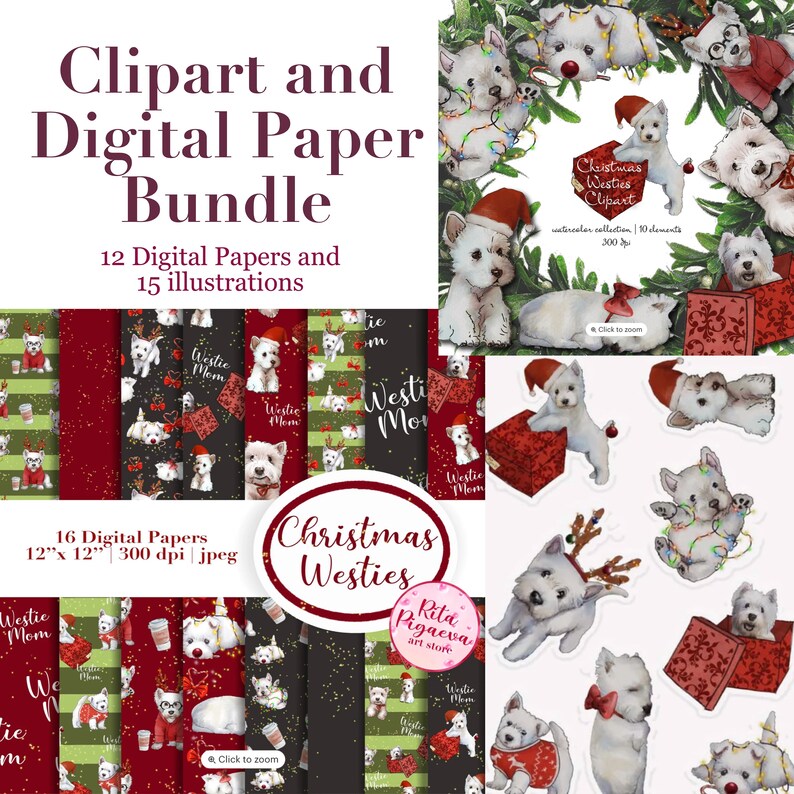 Christmas Westie Clipart and Paper Bundle Christmas Westie - Etsy