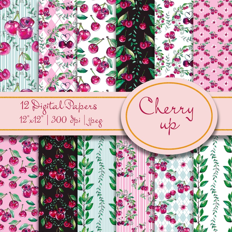 Cherry Cherry Digital Paper Scrapbooking Paper Cherry - Etsy