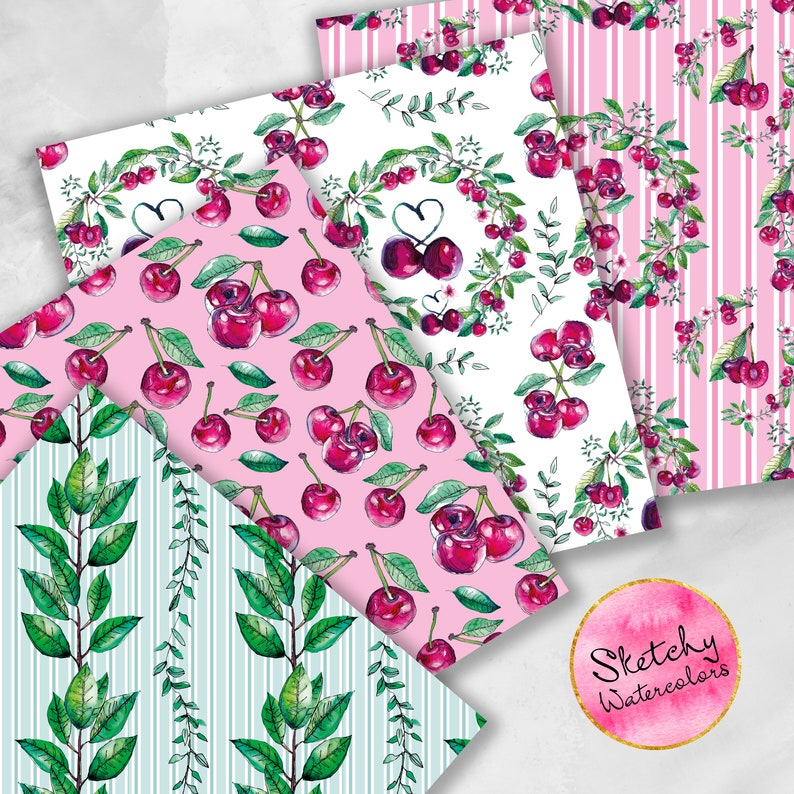 Cherry Cherry Digital Paper Scrapbooking Paper Cherry - Etsy