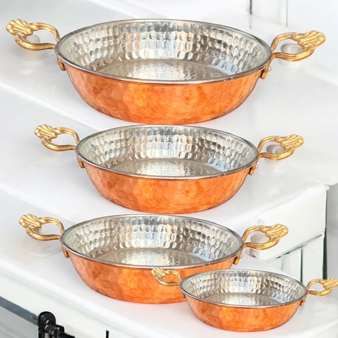 Solid Copper Pans 16-18-20-22 Cm, Cookware Handmade Hammered Skillet ...