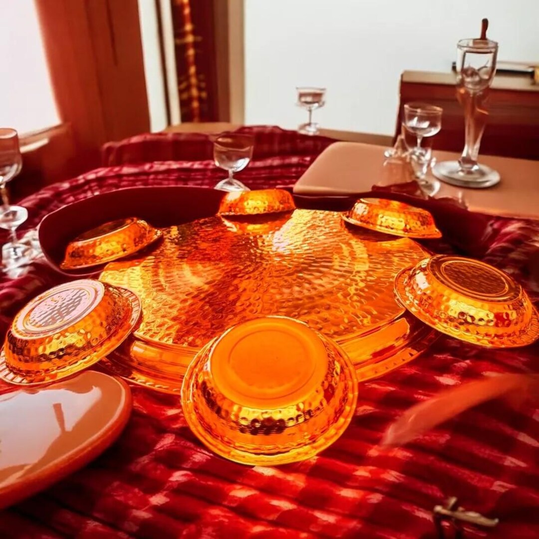 Hammered Copper Serving Tray Pan Set Handmade Pure Copper Dishes 100% ...