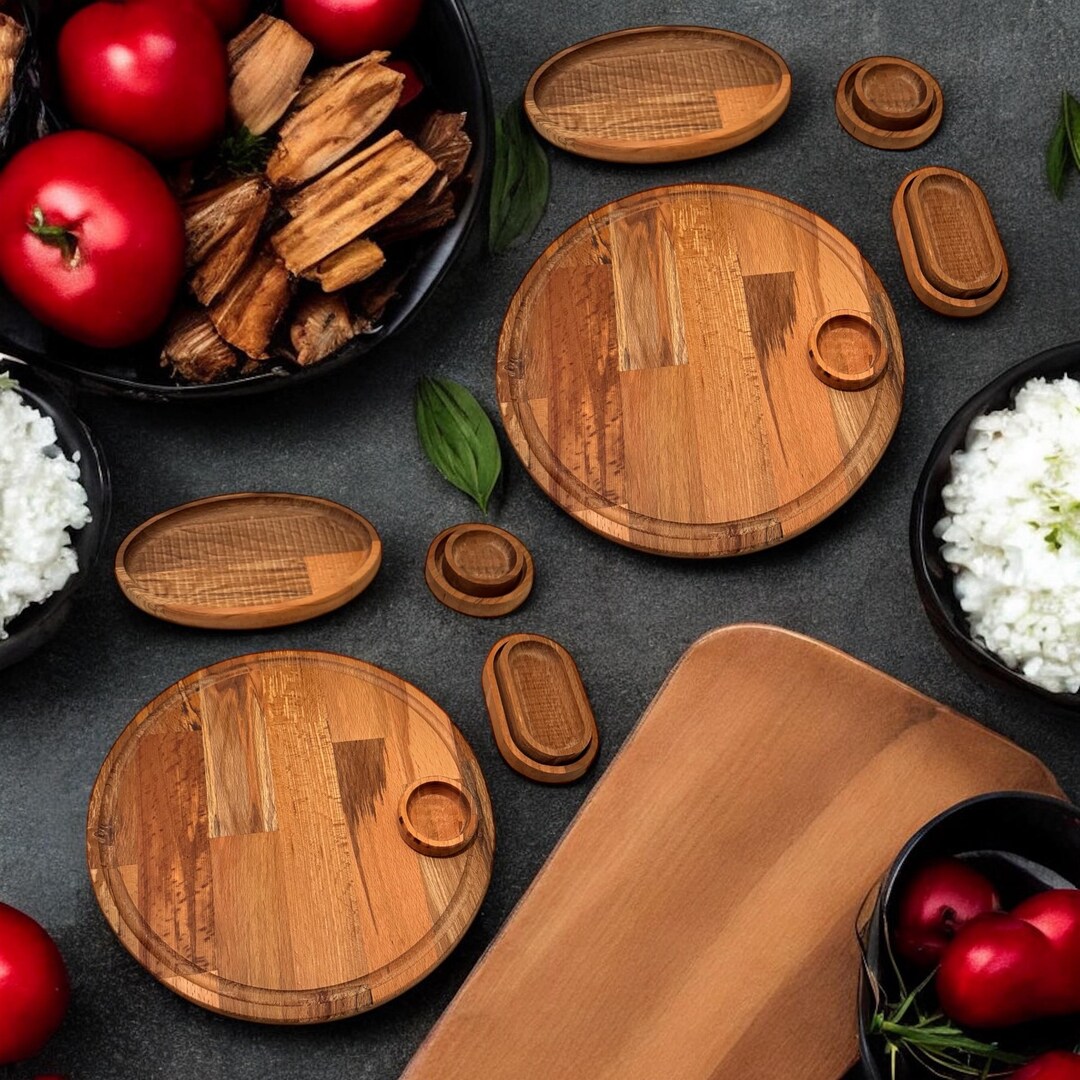 Handmade Solid Wood Pizza Board Set of 14 Pcs, Tableware, Dining ...