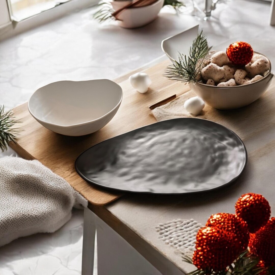 Modern Black Service Plate Bowl Set With Art Deco Flair - Upgrade Your ...