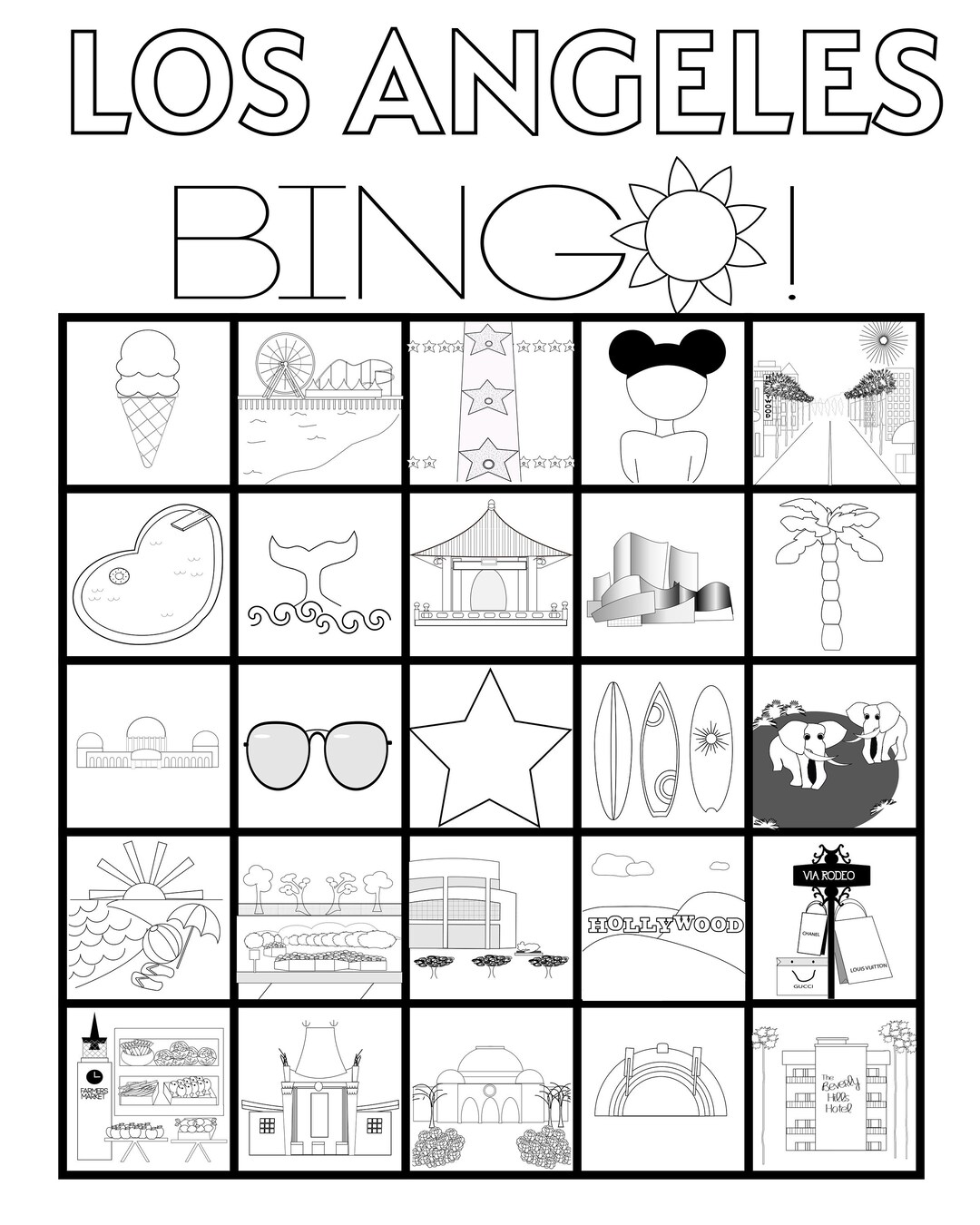 Los Angeles Bingo! Family Travel Games, Kids Activities, LA Scavenger ...