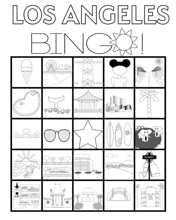 Los Angeles Bingo Family Travel Games Kids Activities | Etsy