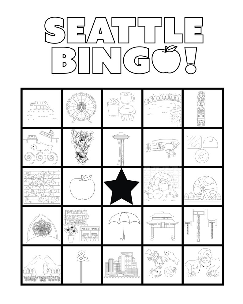 Seattle Bingo! Scavenger Hunt, Bucket List, Travel Ideas and Games and ...