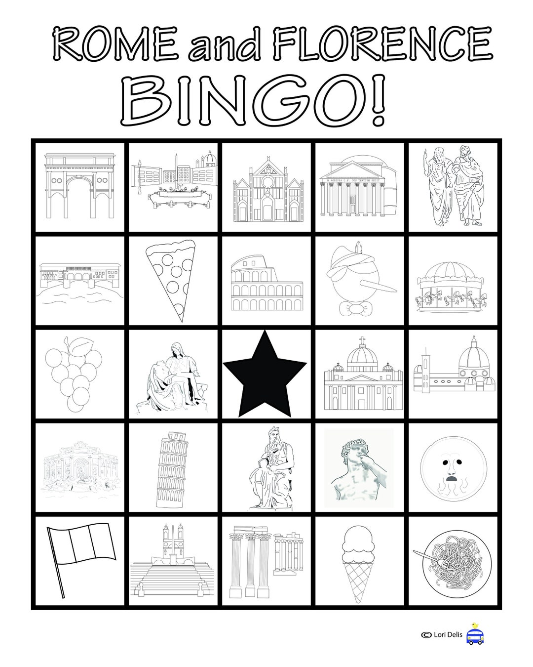 Rome and Florence Bingo! Italy Bucket List, Scavenger Hunt. Travel Game ...