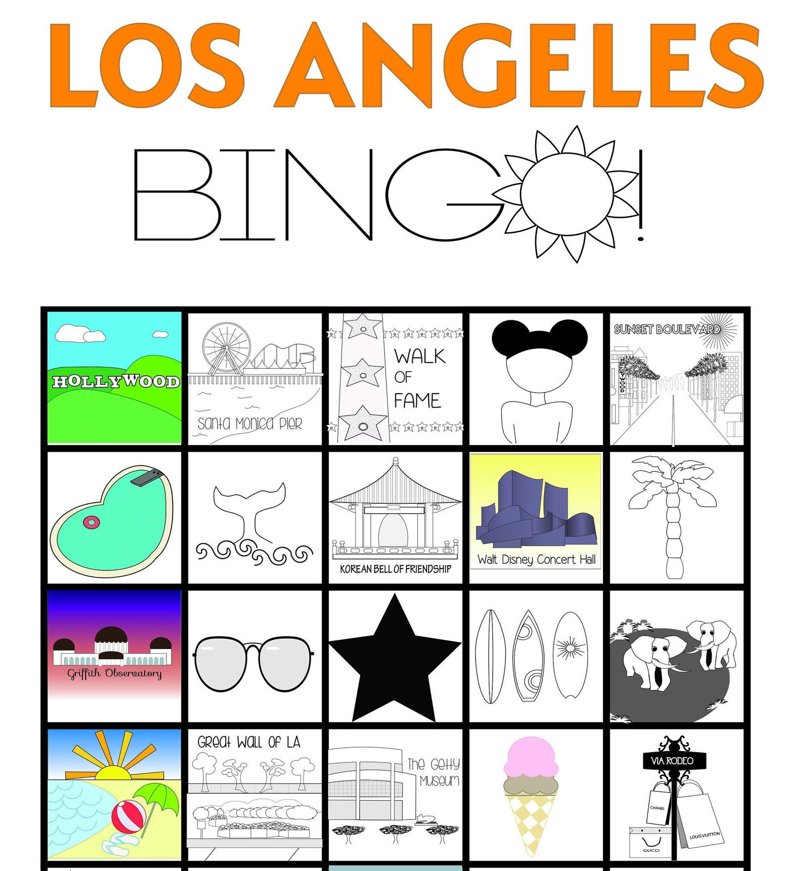 Los Angeles Bingo! Family Travel Games, Kids Activities, LA Scavenger ...