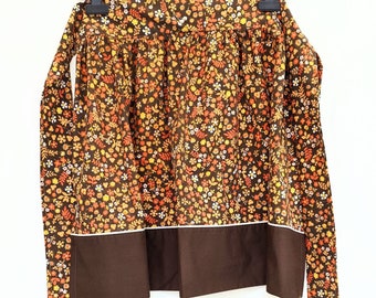 Upcycled Vintage Fabric Kitchen Apron 70s Ditzy Floral Brown Orange ...