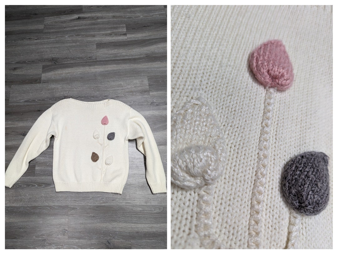 VTG 3D Knit Women's Pullover Sweater. Budding Stem, Neutral Colors ...