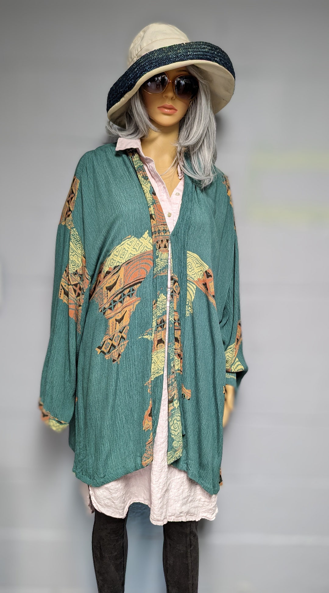 90s Southwestern Style Kimono Duster One Size Boho, Beach Hippie ...
