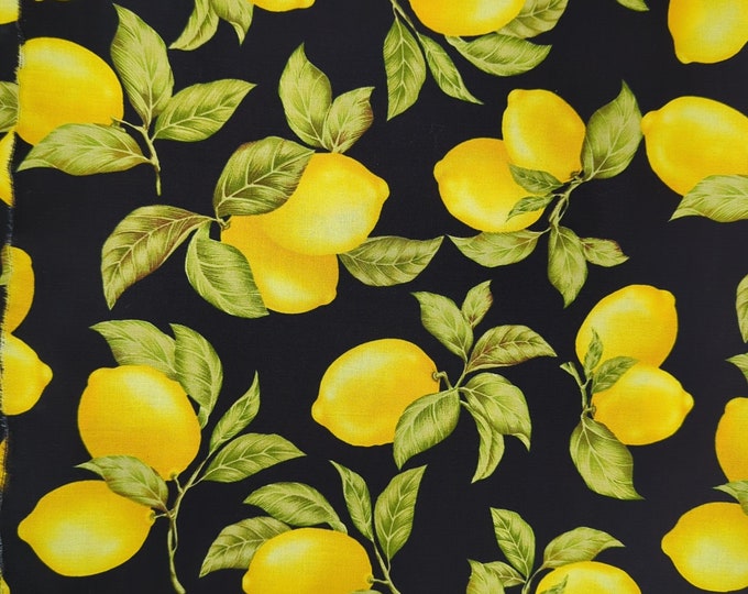 Lemon Fruit Fabric Lemons Branch Leaves Cotton Timeless Treasures C2321 ...