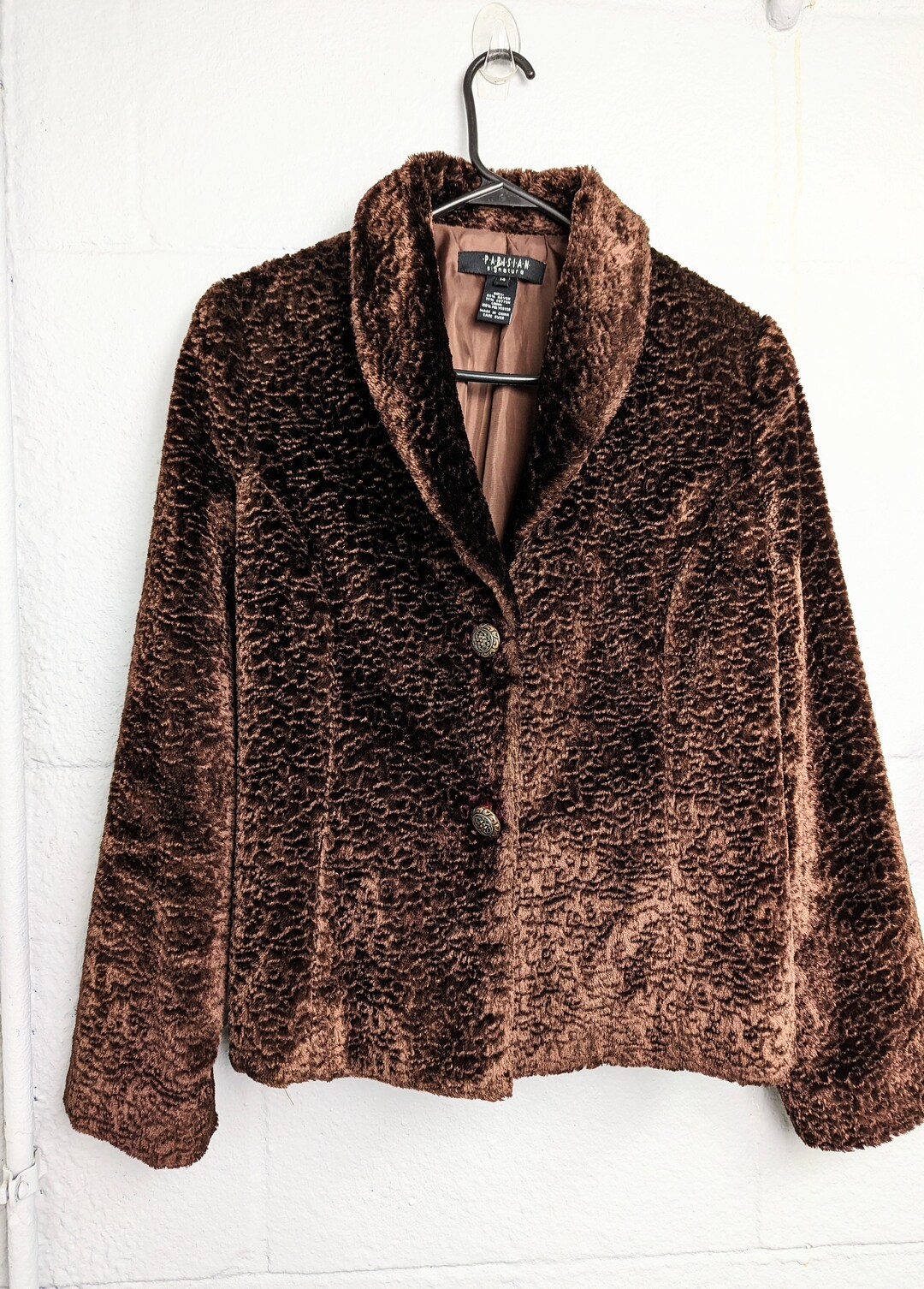 90s Cocoa Brown Faux Fur Jacket. Fancy Buttons. Size 14. Fully Lined ...