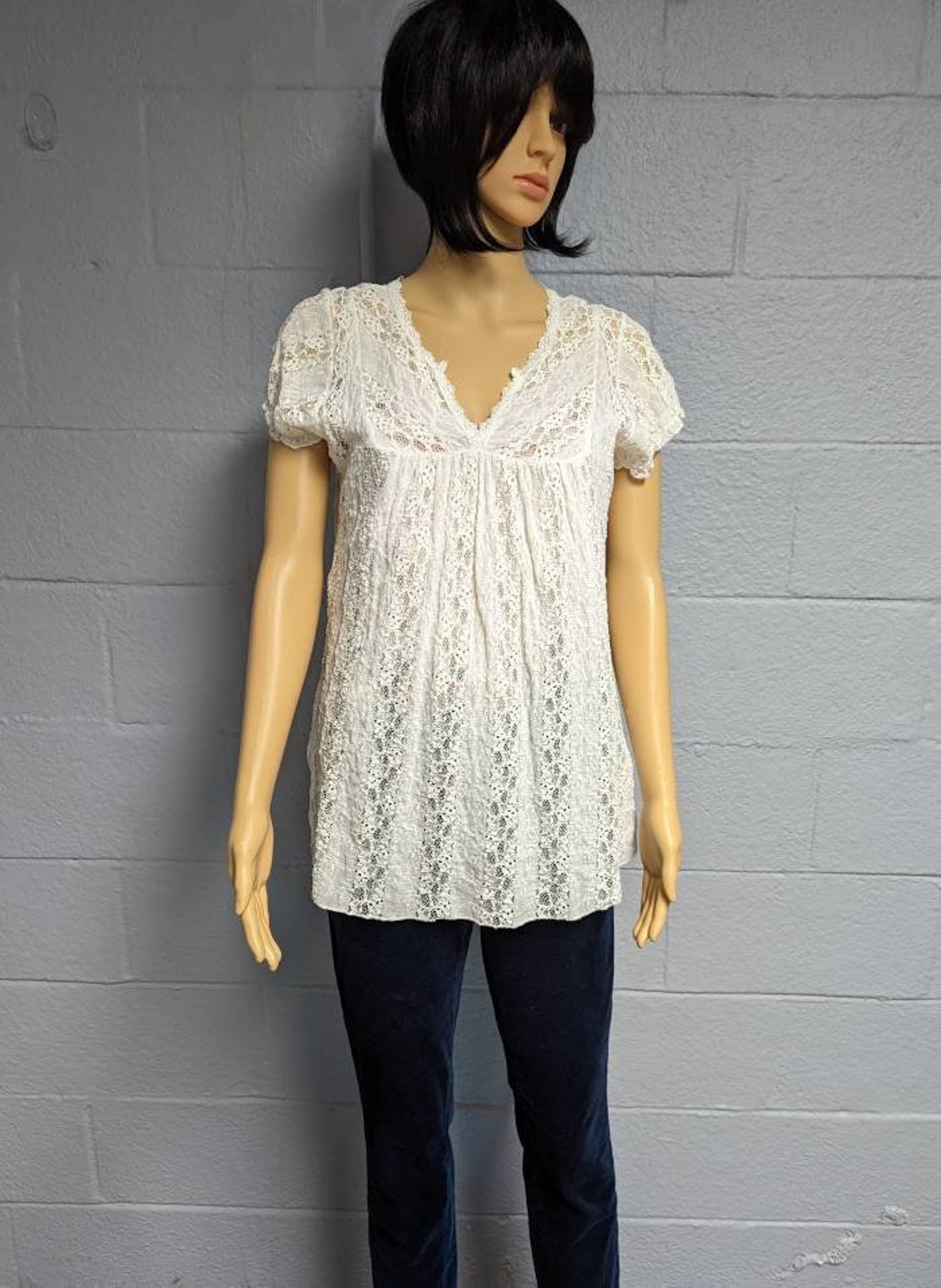 90s White Lace Baby Doll Dress/top/nightie. Deep V Neck. MKM Designs ...