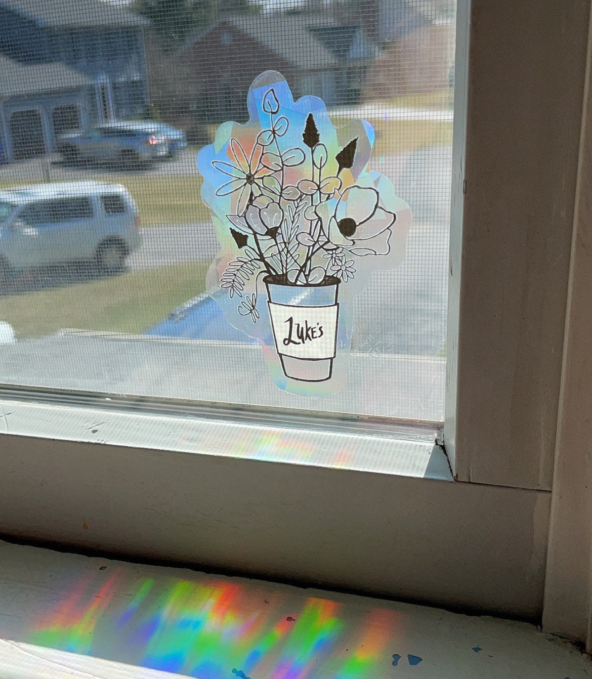 Lukes Vase Rainbow Window Sticker Decal Flowers | Etsy
